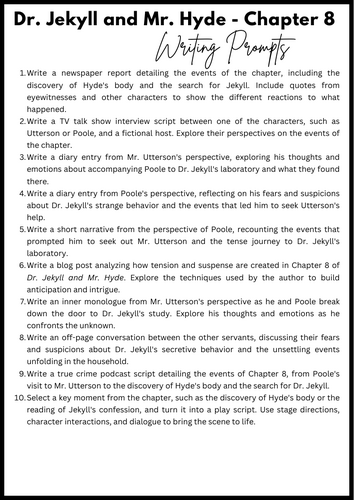 Dr. Jekyll and Mr. Hyde Chapter 8 Post-Reading Creative Writing Review ...