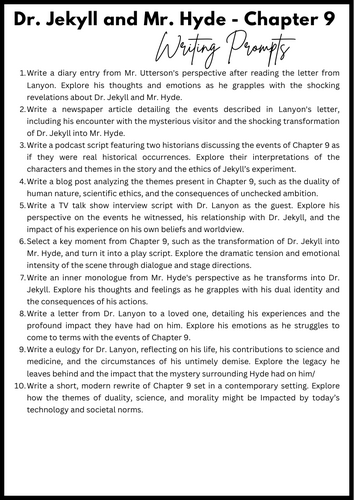 Dr. Jekyll and Mr. Hyde Chapter 9 Post-Reading Creative Writing Review ...