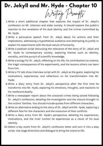 Dr. Jekyll and Mr. Hyde Chapter 10 Post-Reading Creative Writing Review ...