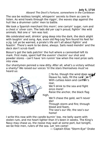 Pirate Diary - including a sea shanty - comprehension | Teaching Resources