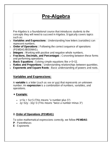 Pre-Algebra | Teaching Resources