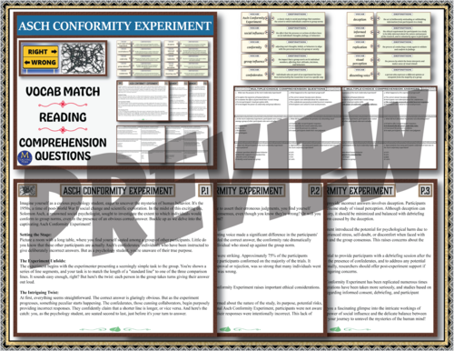 Psychology: Asch Conformity Experiment Reading Comprehension & Sort ...