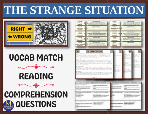 Psychology: The Strange Situation Reading Comprehension & Sort Activity ...
