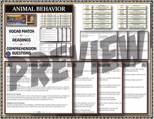 Veterinary Science: Animal Behavior Reading Comprehension & Sort ...
