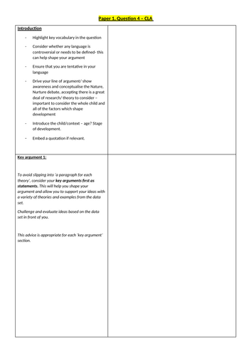 English Language: planning sheets for Question 1/2 and 4 (Paper 2) and ...