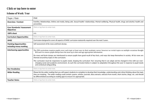 Year 7 PSHE Scheme of work | Teaching Resources