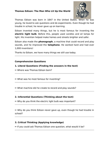 Famous Scientists and Inventors Reading Comprehensions and Literacy ...