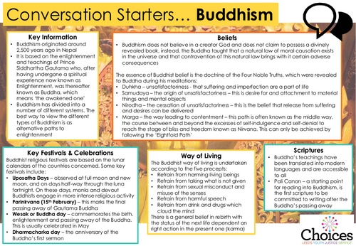 Fact Sheet - Buddhism - Conversation Starters - Key Information ...