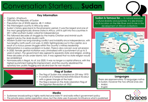 Fact Sheet – Sudan - Conversation Starters - Key Information | Teaching ...