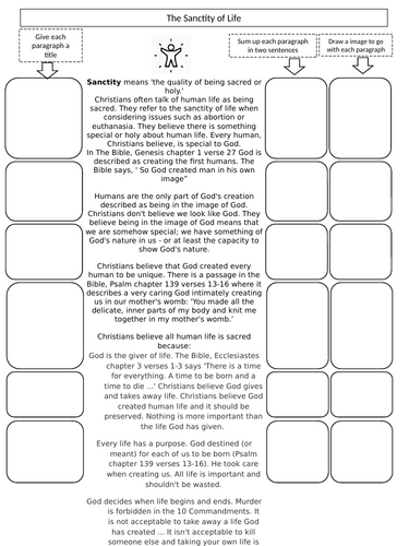 The Sanctity of Life Guided Reading sheet | Teaching Resources