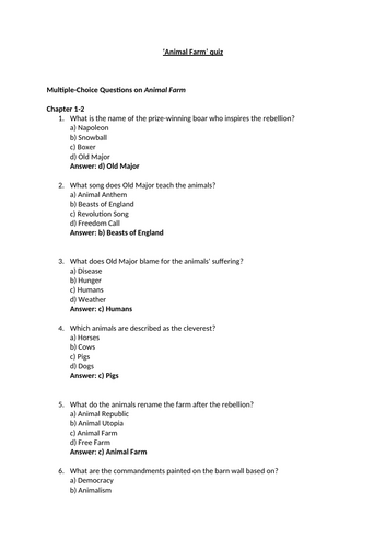 MEGA Animal Farm Quiz | Teaching Resources