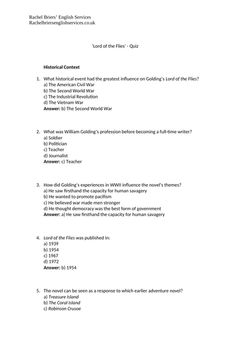 Lord of the Flies mega quiz | Teaching Resources