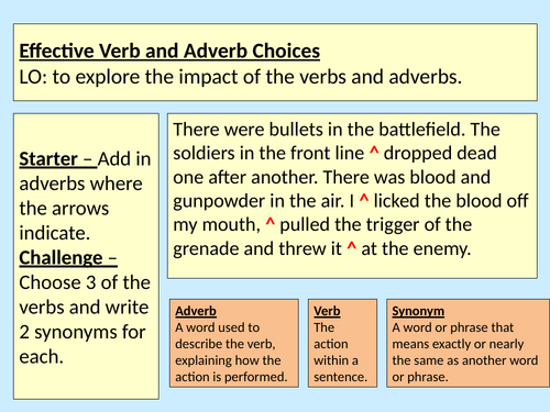 Effective Verbs Adverbs Literacy Y7 | Teaching Resources