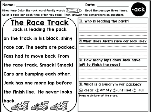 Phonics Reading Comprehension Passages with Phonics Worksheets and ...