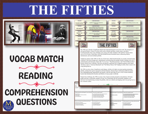 The Fifties Decade: Reading Comprehension & Definition Sorting Activity ... The Fifties Decade: Reading Comprehension & Definition Sorting Activity ...