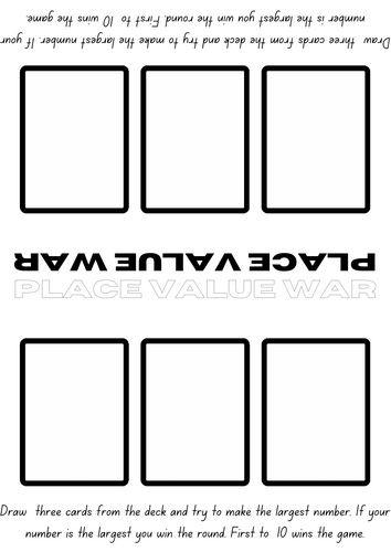 Place Value war - three digits | Teaching Resources