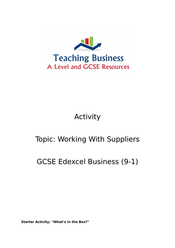 Edexcel GCSE Business - Working With Suppliers | Teaching Resources