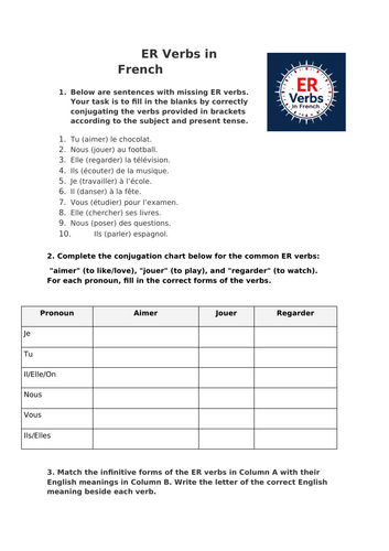 French_Regular ER-verbs _Present Tense_ Practice | Teaching Resources