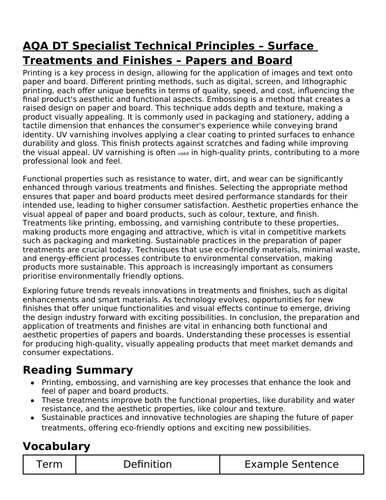 AQA DT Surface treatments and finishes - Papers and boards | Teaching ...