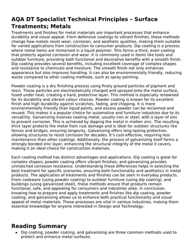 AQA DT Specialist Technical Principles - Surface Treatments and ...