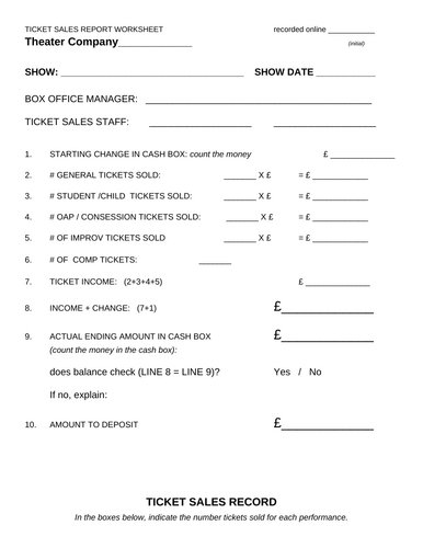 Ticket Sales Report Template | Teaching Resources