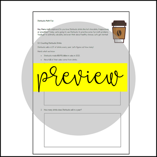 Fun Starbucks Math Activity for Kids (Ages 9-13) | Worksheet with ...