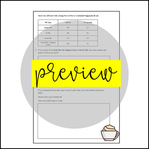 Fun Starbucks Math Activity for Kids (Ages 9-13) | Worksheet with ...