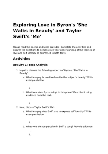 Taylor Swift and Romantic Poetry | Teaching Resources