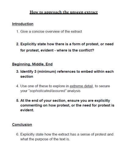 A Level Literature (Lit): Protest, Unseen Extract, Exam Preparation ...