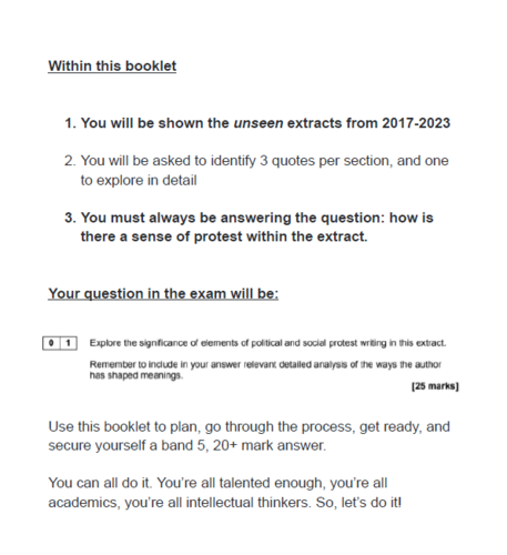 A Level Literature (Lit): Protest, Unseen Extract, Exam Preparation ...