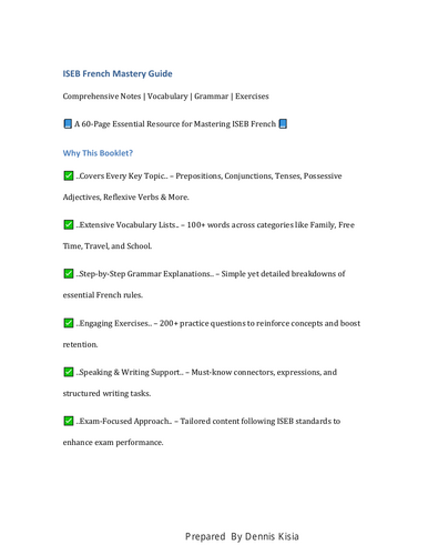 ISEB FRENCH GRAMMAR & VOCABULARY GUIDE | Teaching Resources