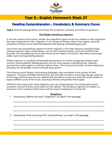 37. Year 6 Reading Comprehension & Direct Speech | Teaching Resources