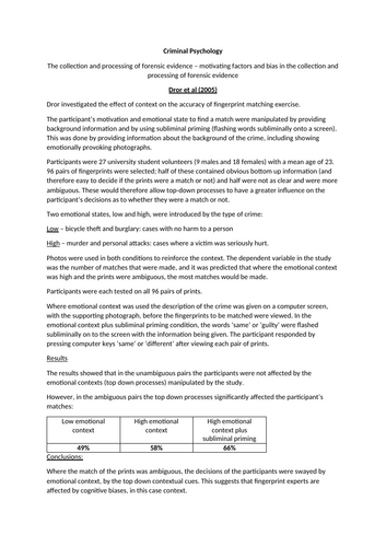 OCR A-Level Criminal psychology- collection and processing of forensic ...