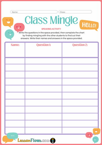 Mingle Activity: Ice-Breaker, Warm-up: Great for Grammar & Speaking ...