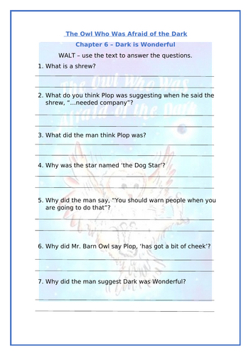 The Owl Who Was Afraid of the Dark - Reading activity pack | Teaching ...