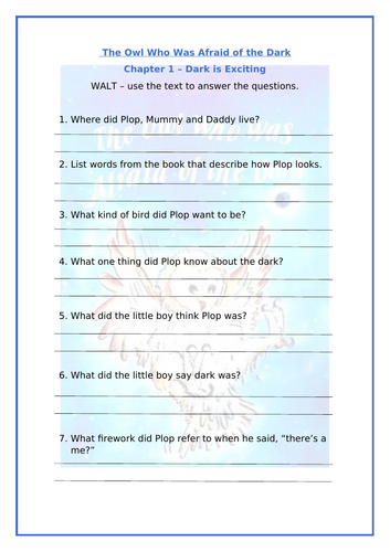 The Owl Who Was Afraid of the Dark - Reading activity pack | Teaching ...