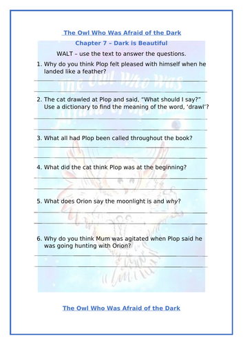 The Owl Who Was Afraid of the Dark - Reading activity pack | Teaching ...