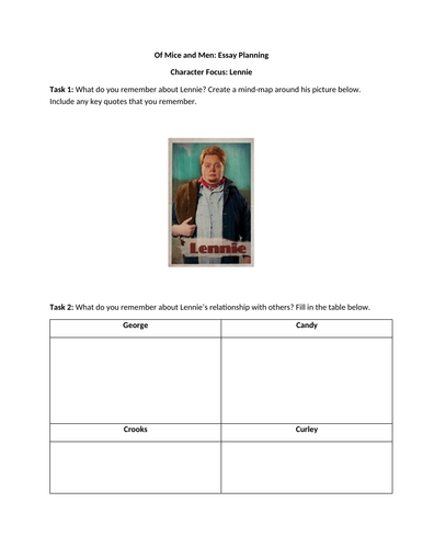 Of Mice and Men - Character Essay Plans | Teaching Resources