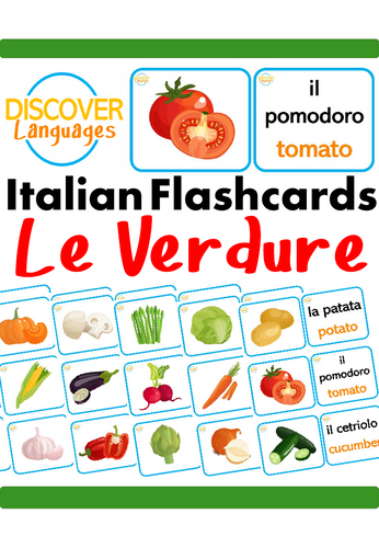 Italian Beginner Flashcards for Vegetables Vocabulary Le Verdure ...