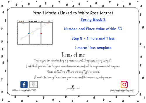 Find 1 more 1 less (within 50) - Year 1 White Rose Maths Spring Blk 3 ...