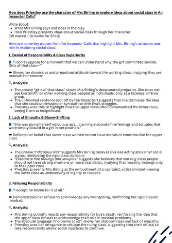 An Inspector Calls: Mrs Birling GCSE Exam Question Grade 9 Model Answer ...
