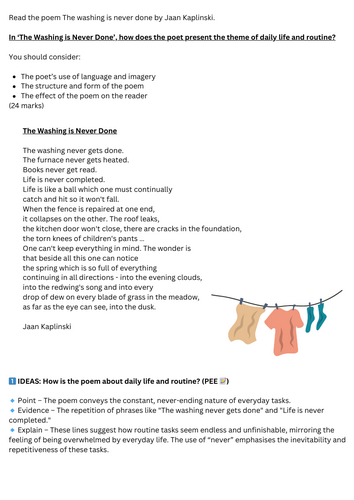 AQA GCSE Unseen Poetry : Washing Poem | Teaching Resources
