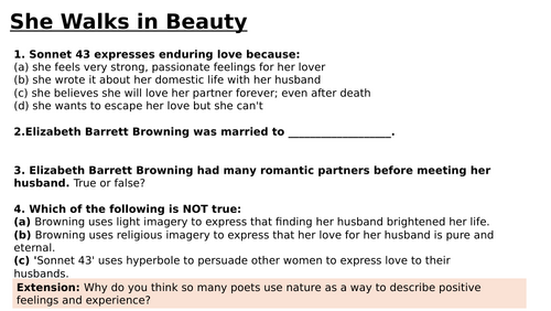She Walks in Beauty - Poem Analysis Lesson | Teaching Resources