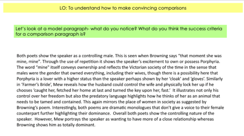 Comparing Poems - Love and Relationships Cluster. Created by AQA ...