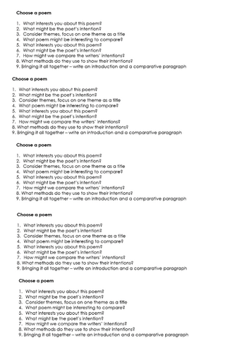 Comparing Poems - Love and Relationships Cluster. Created by AQA ...