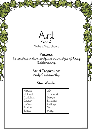 KS1 Unit of Work - Andy Goldsworthy Nature Sculptures Art & Design ...