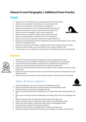 Edexcel A Level Geography Paper 1 Coasts Revision Resources | Teaching ...