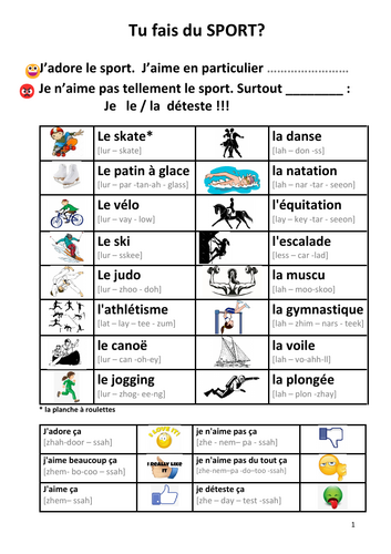 FRENCH Beginners SPORTS & Opinions Visual Scaffolded SP & WR Support ...