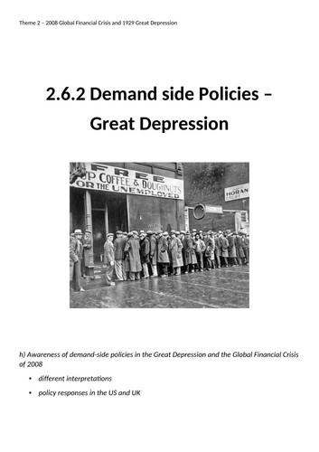 A Level Economics - 2008 and Great Depression | Teaching Resources