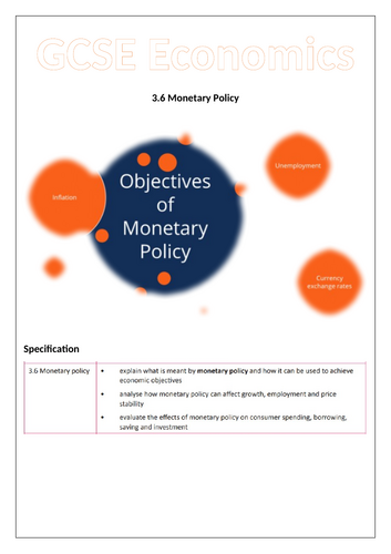 OCR GCSE Economics - 3.6 Monetary Policy | Teaching Resources